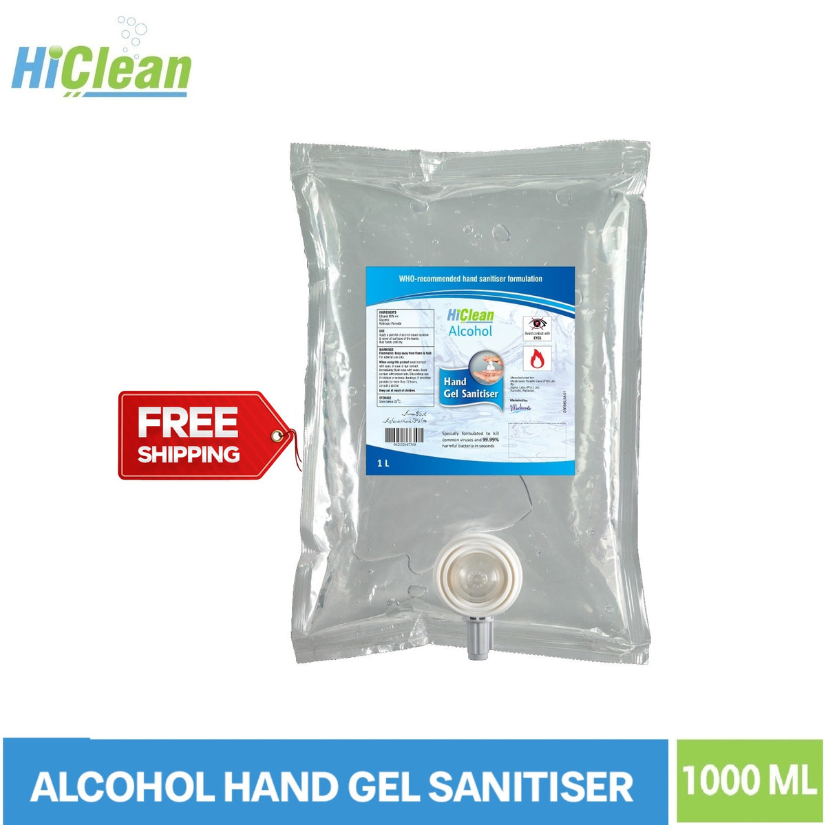 HiClean Hand Gel Sanitiser (Refill) 1 Liter - Pouch – Medinostic Healthcare